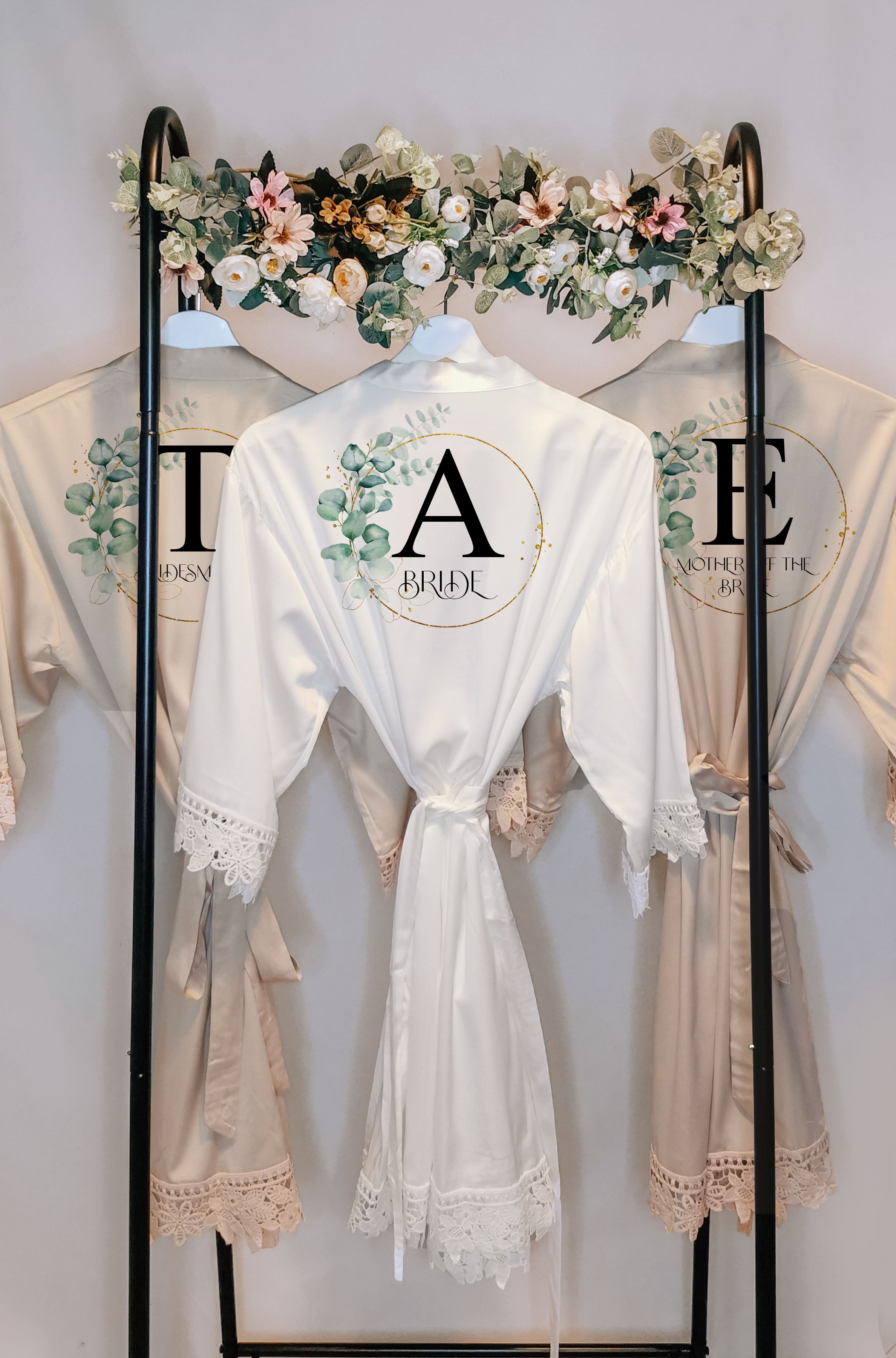Personalised Wedding Robe - Elegant Gold and Eucalyptus Design ...